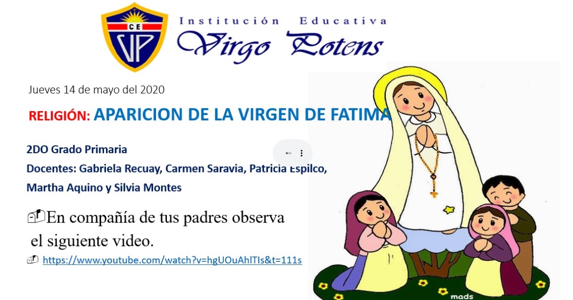 SEGUNDO GRADO EN AIP: APARICIÓN DE LA VIRGEN DE FÁTIMA