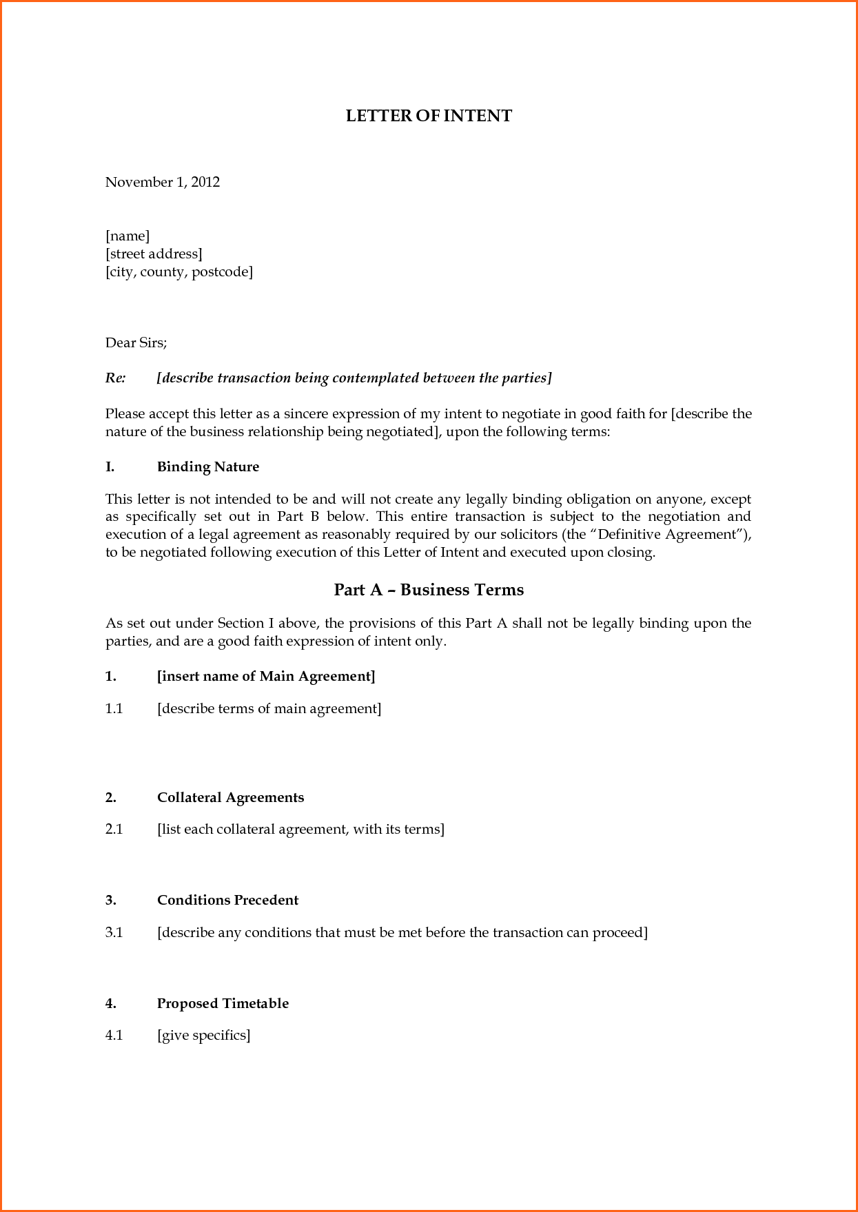 Basic Letter Of Intent Template ~ Resume Letter