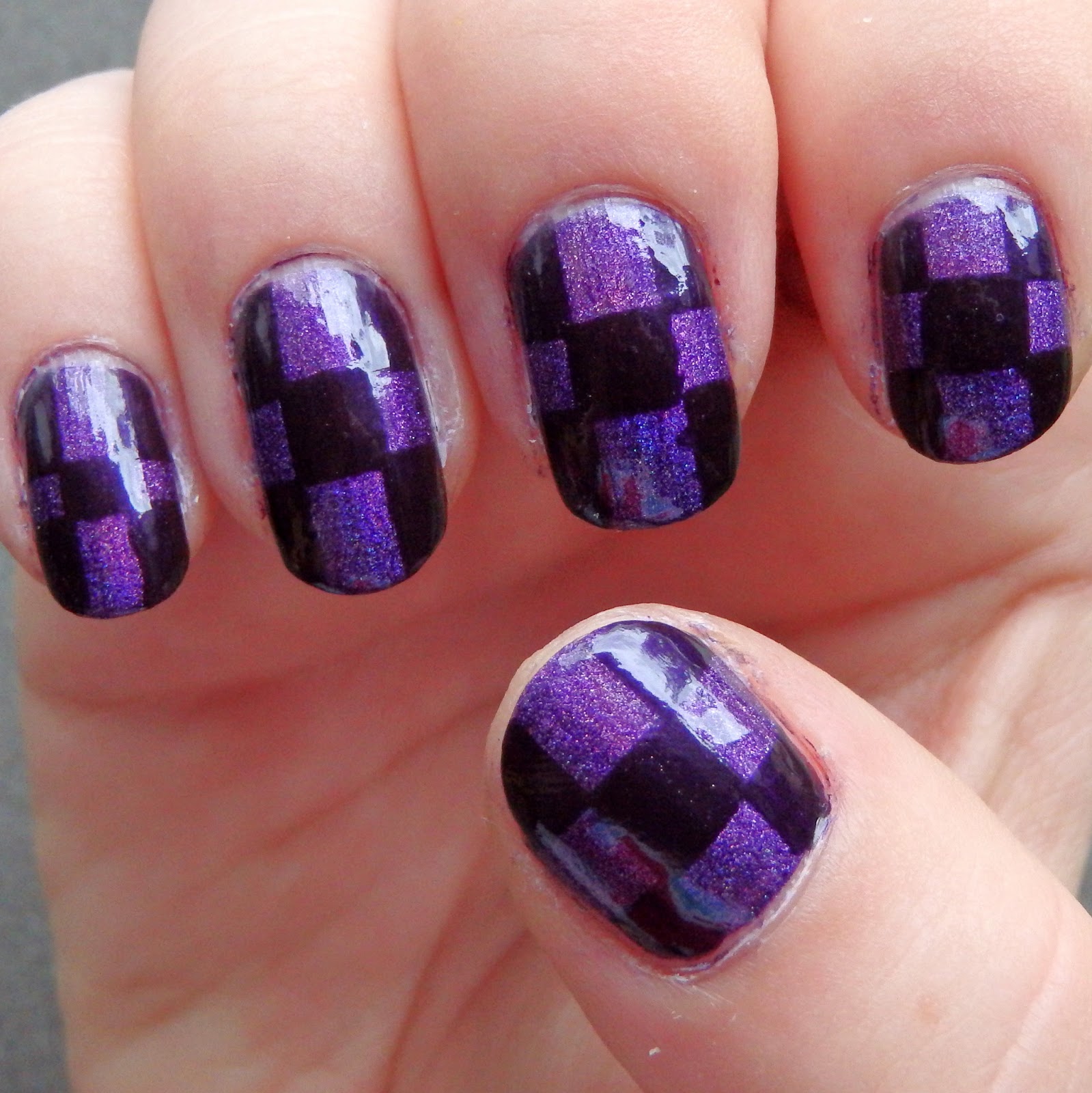 Quixii's Nails: 05/18/13 - Purple Checkers