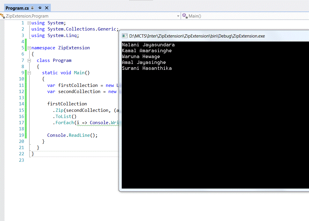 Nalani's blog: Zip extension method introduced in C# 4.0