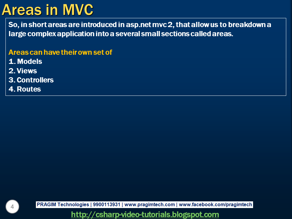 Sql server, .net and c# video tutorial: Part 79 - Areas in MVC