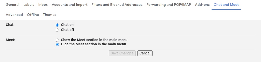 How to hide Google Meet in Gmail Account