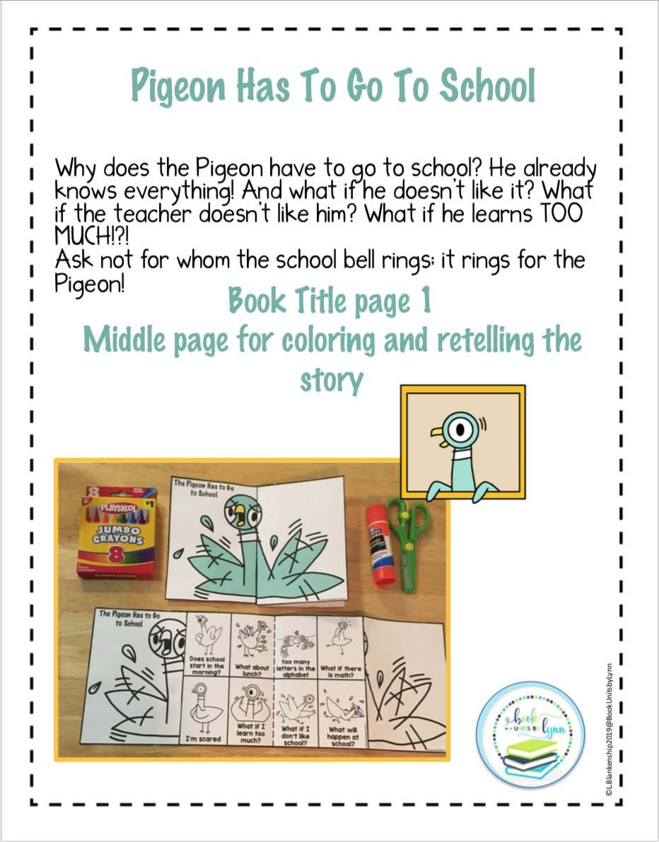 THE PIGEON HAS TO GO TO SCHOOL! BOOK CRAFT ~ Book Units by Lynn