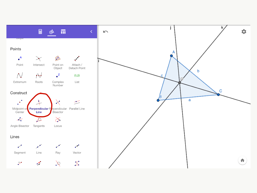 How to construct Incenter and Incircle in Geogebra