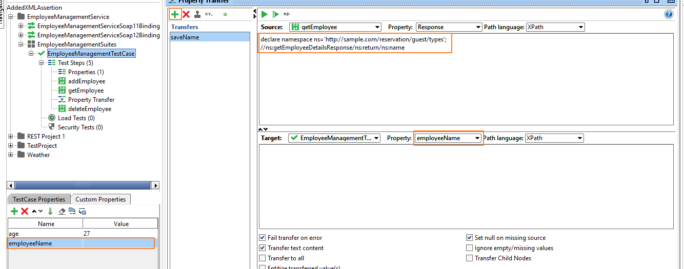 Testing Techie007 Property Transfer In Soap Ui Tool