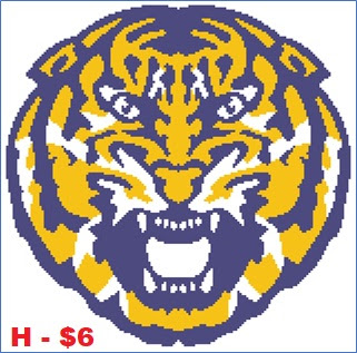 EASY PATTERNS: Louisiana State University LSU Tigers cross-stitch pattern
