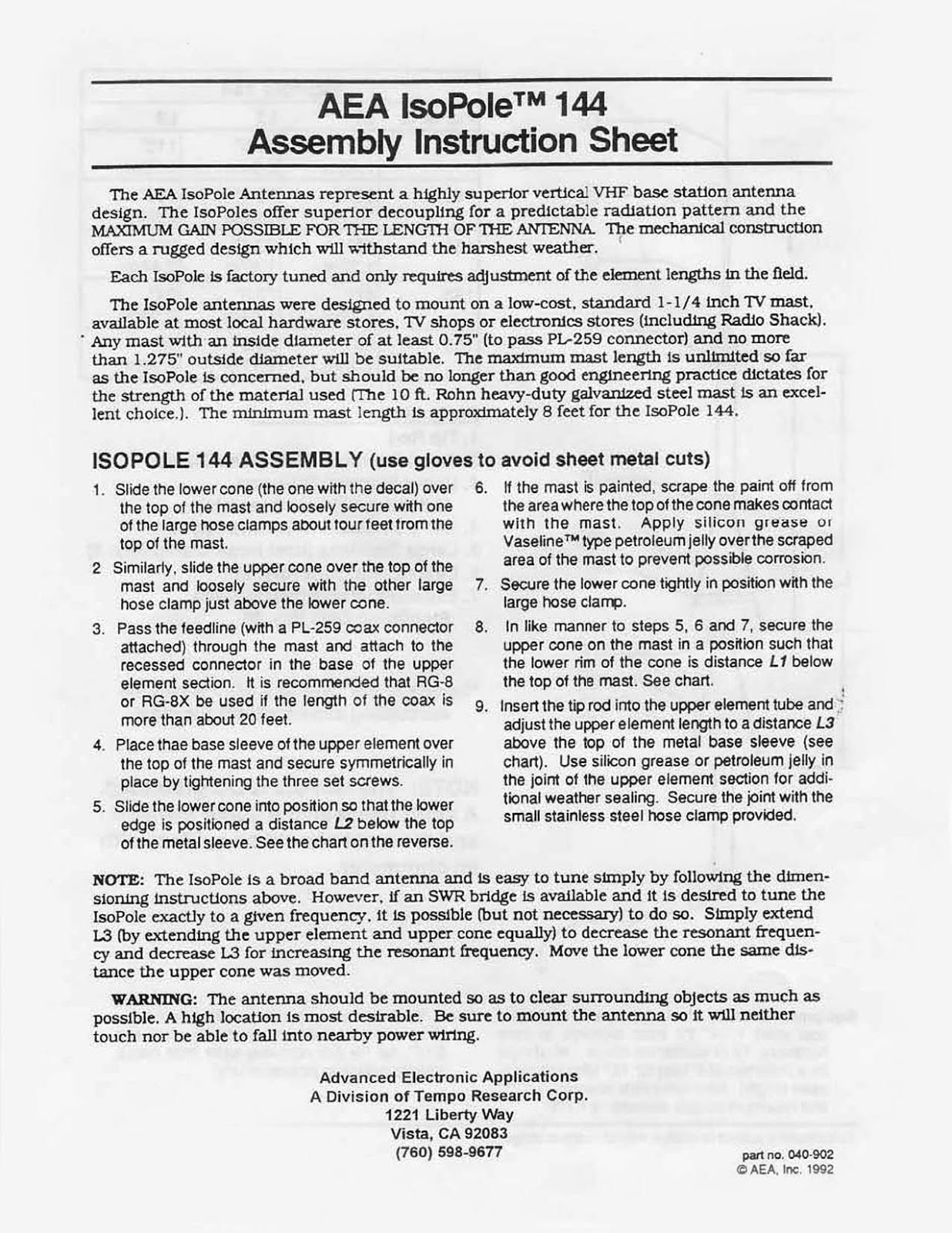 RADIO SELLER: Iso Pole AEA antenna 2 meter band USA (Sold )