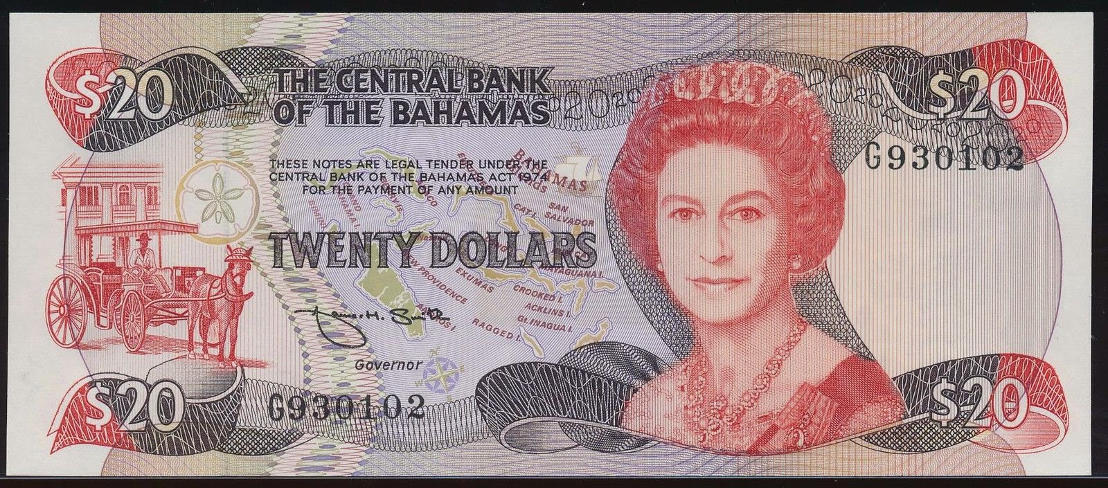 Bahamas 20 Dollars banknote 1984 Queen Elizabeth II|World Banknotes ...