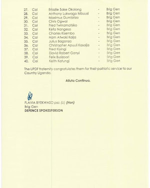 40 UPDF OFFICERS PROMOTED TO THE RANK OF GENERAL