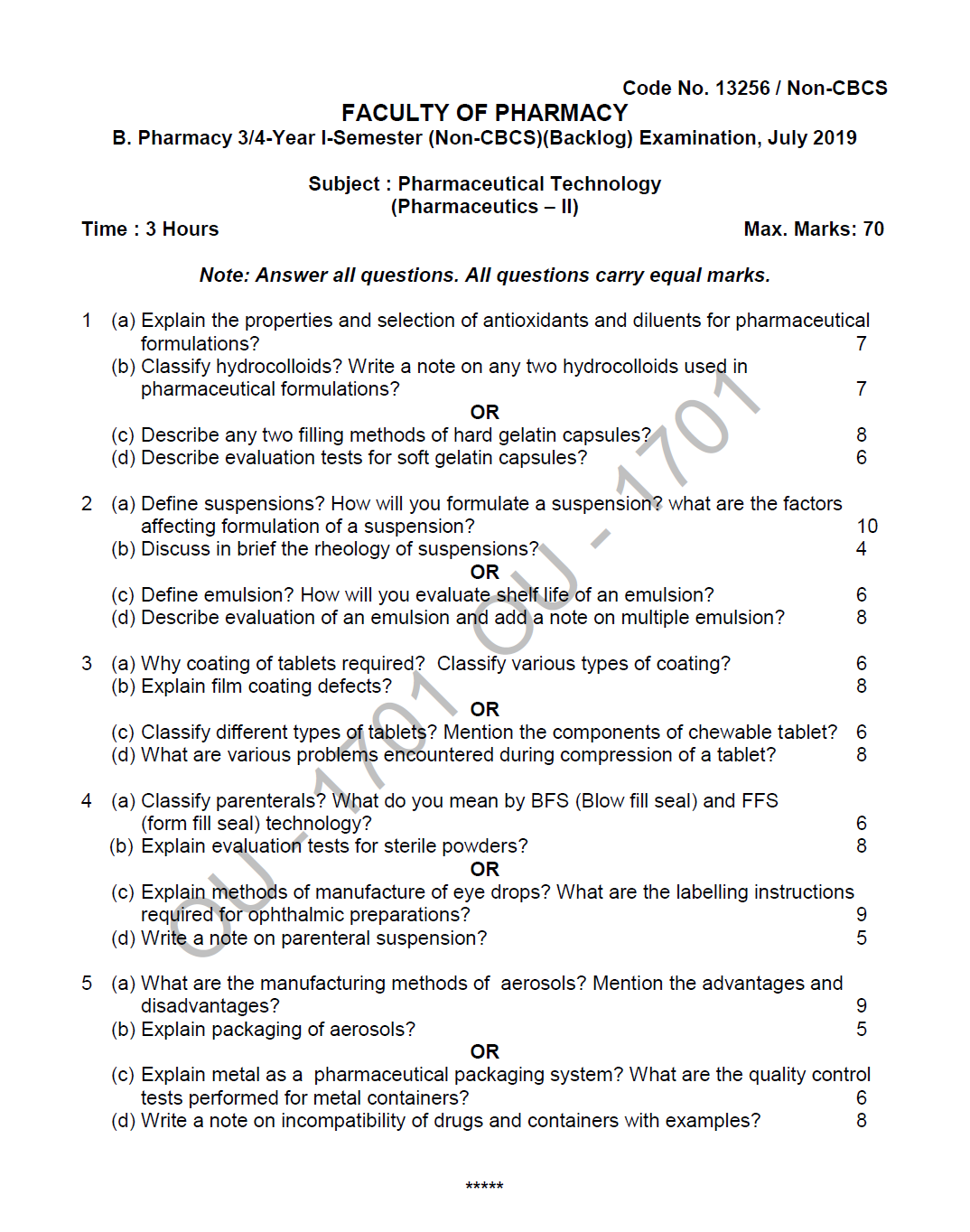 Osmania University B. Pharmacy 3/4 I - Semester (NON-CBCS) (Backlog ...