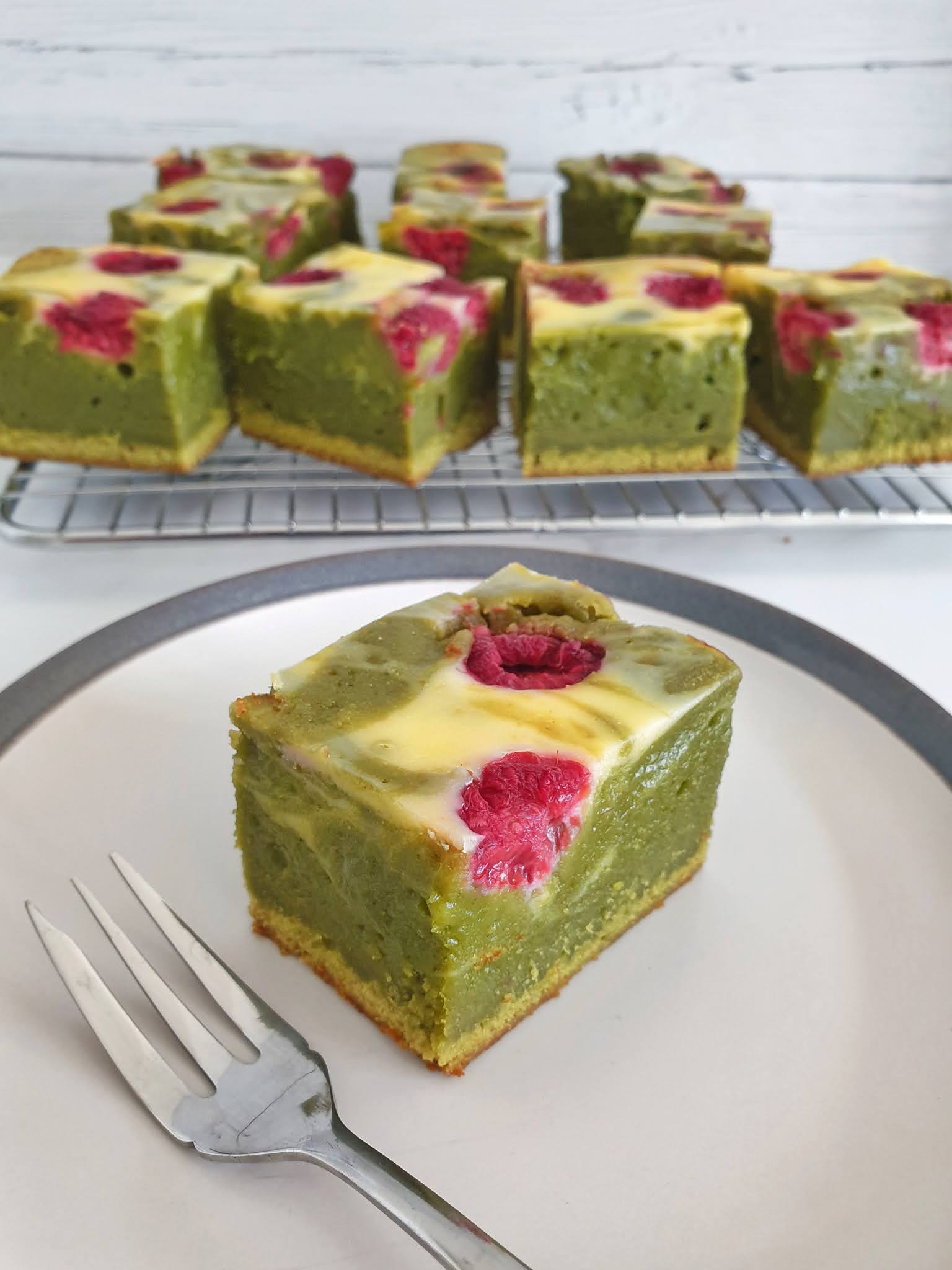 Gooey Raspberry Cheesecake Matcha Brownies – Recipe