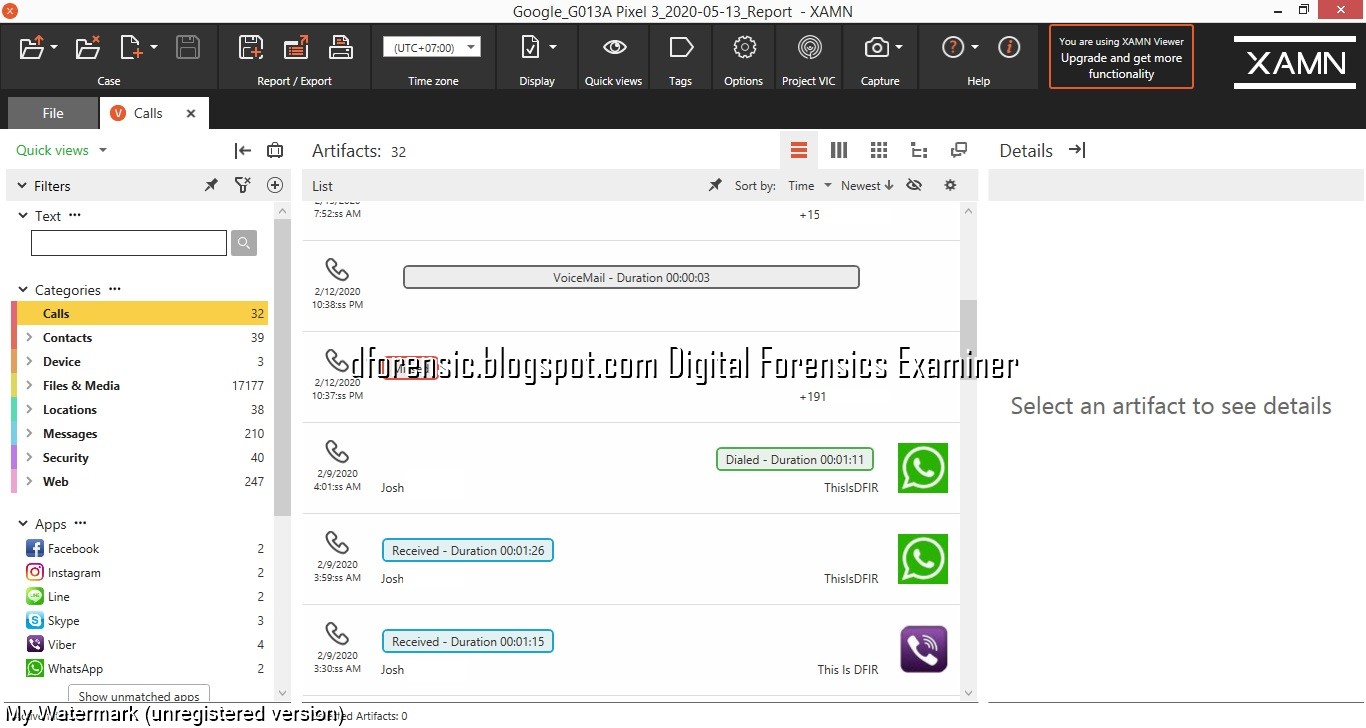 Digital Forensics Examiner: Mobile Forensics:XAMN Viewer
