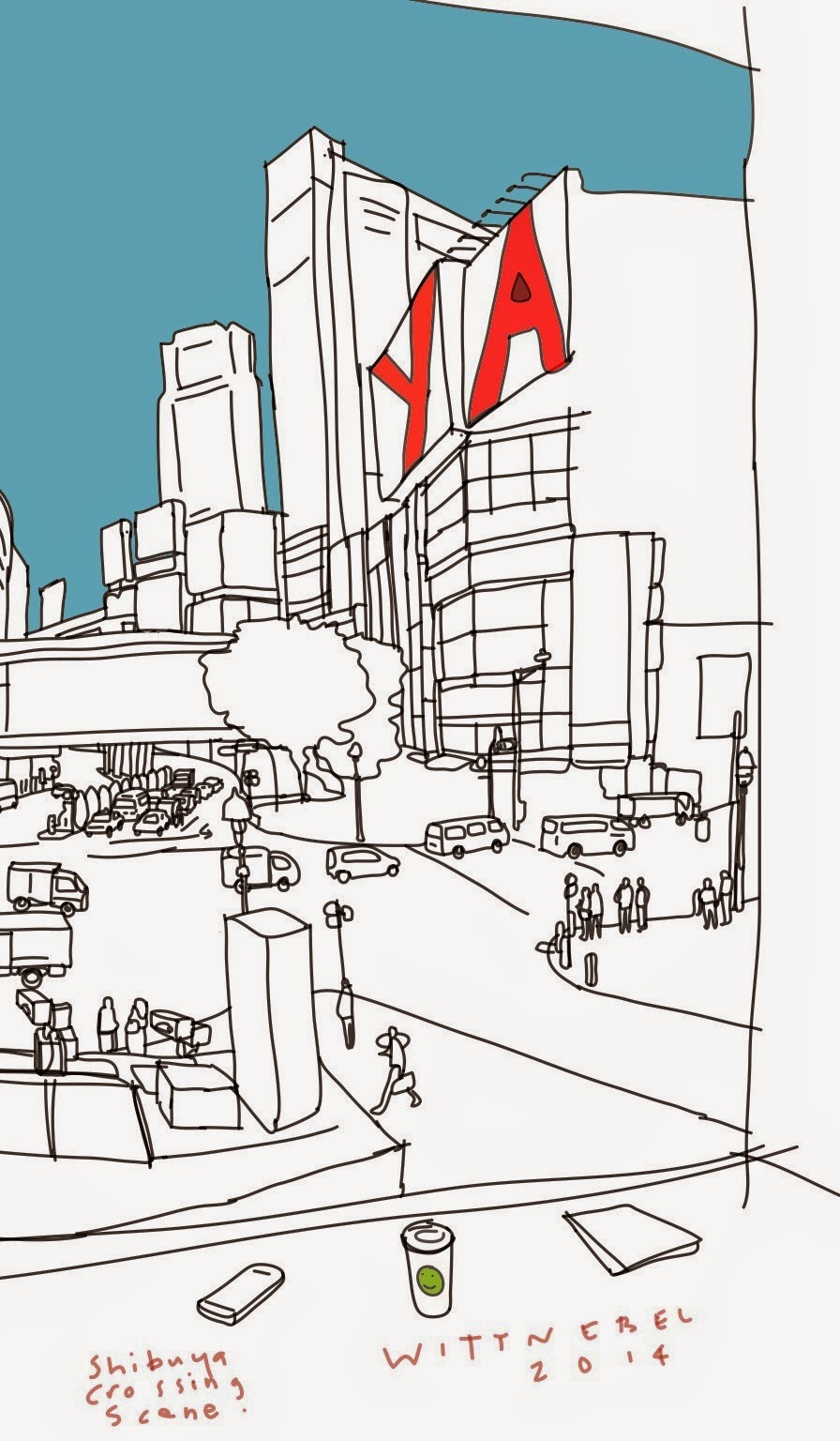 drawing (on) the world: Shibuya crossing, Tokyo, scene study in progress...