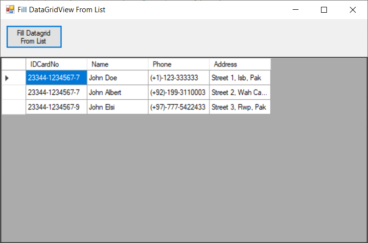 F2 Studio: How to fill datagridview from List using c#
