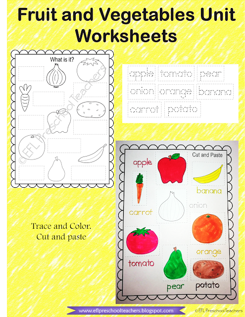 ESL/EFL Preschool Teachers: Fruit and Vegetables Theme Worksheets for ...