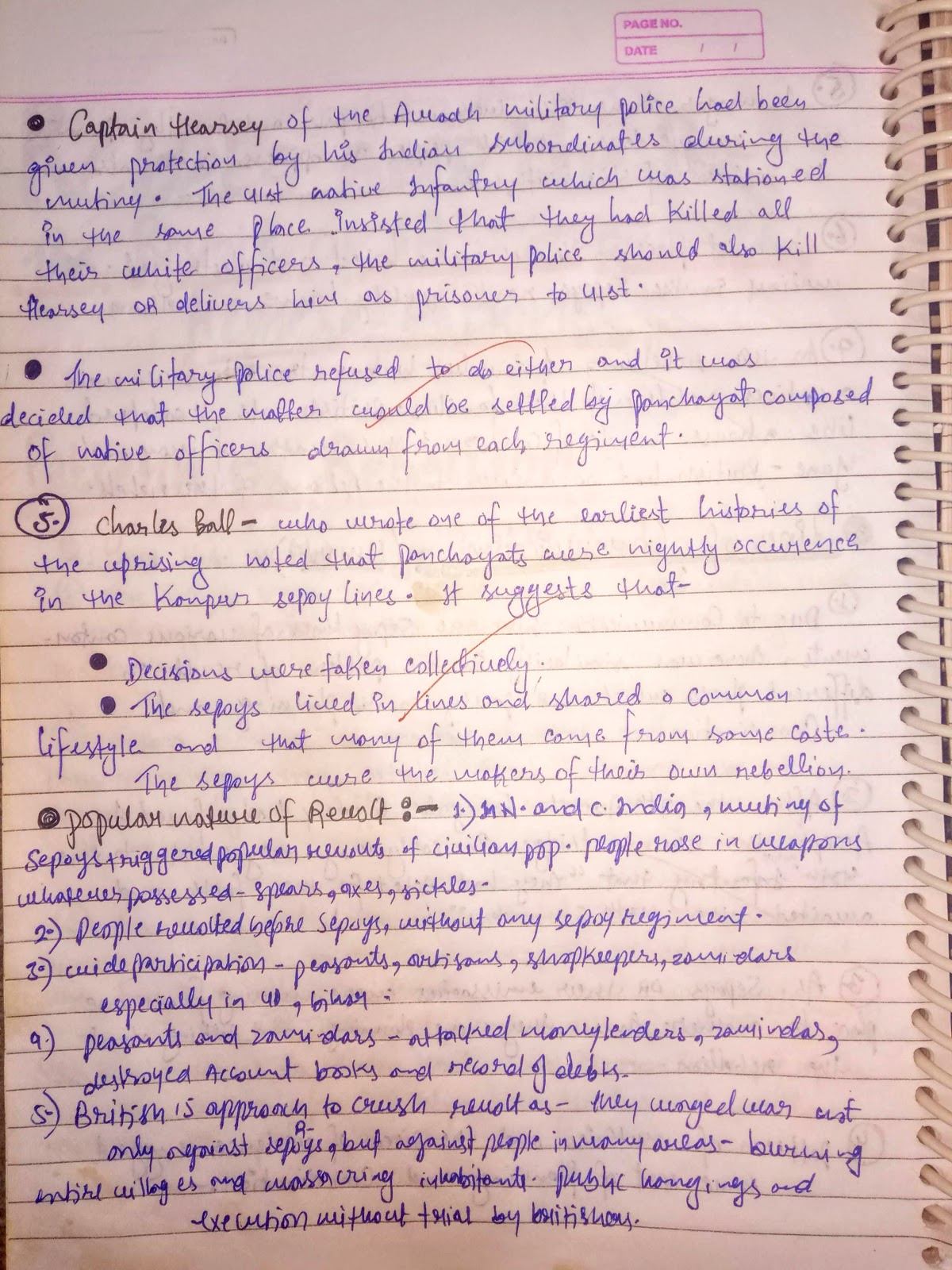Handwritten Notes of Rebels and Raj - History - Class 12th - Humanities