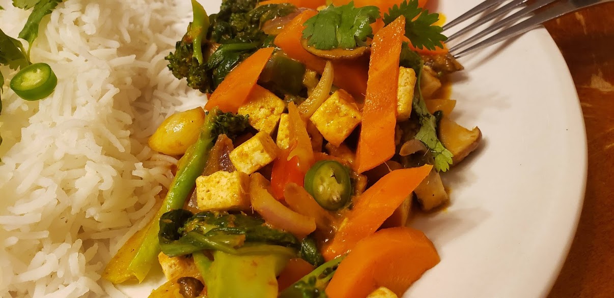 HCF: Thai Pra Ram Tofu with Vegetables (Peanut Butter Sauce) - Vegan