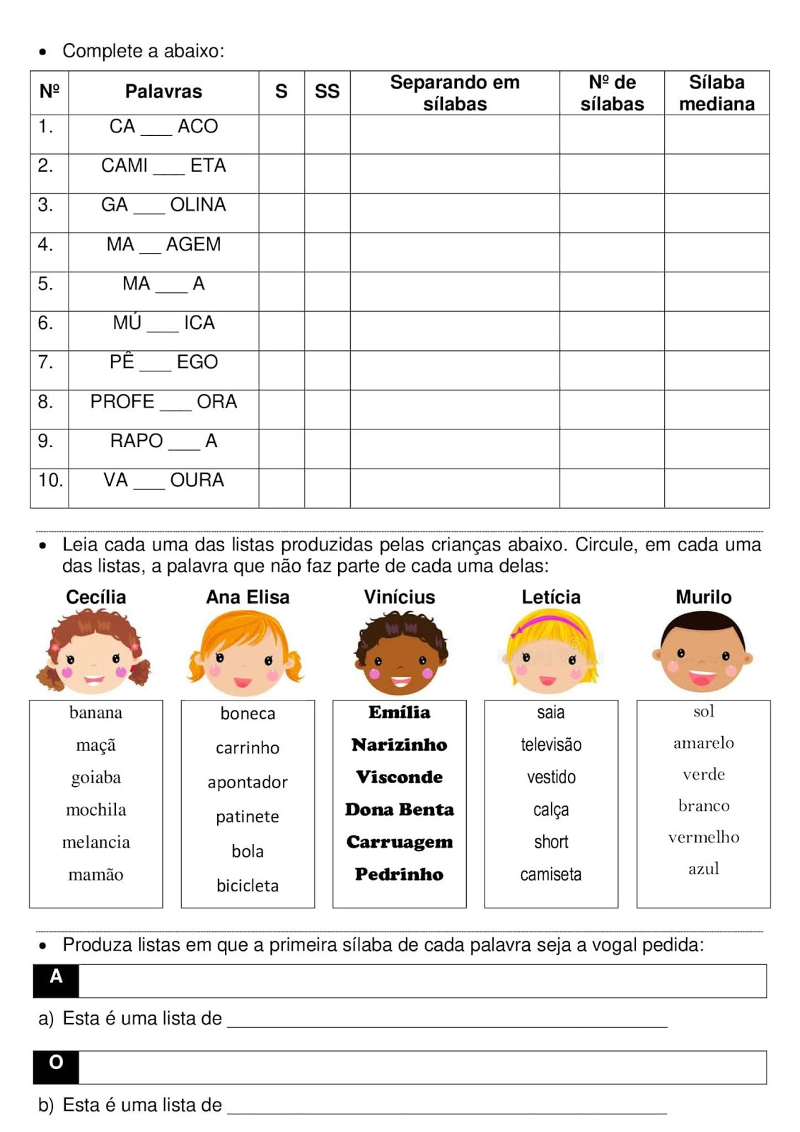 ATIVIDADES PARA EDUCADORES: Atividades com palavras que têm S ou SS