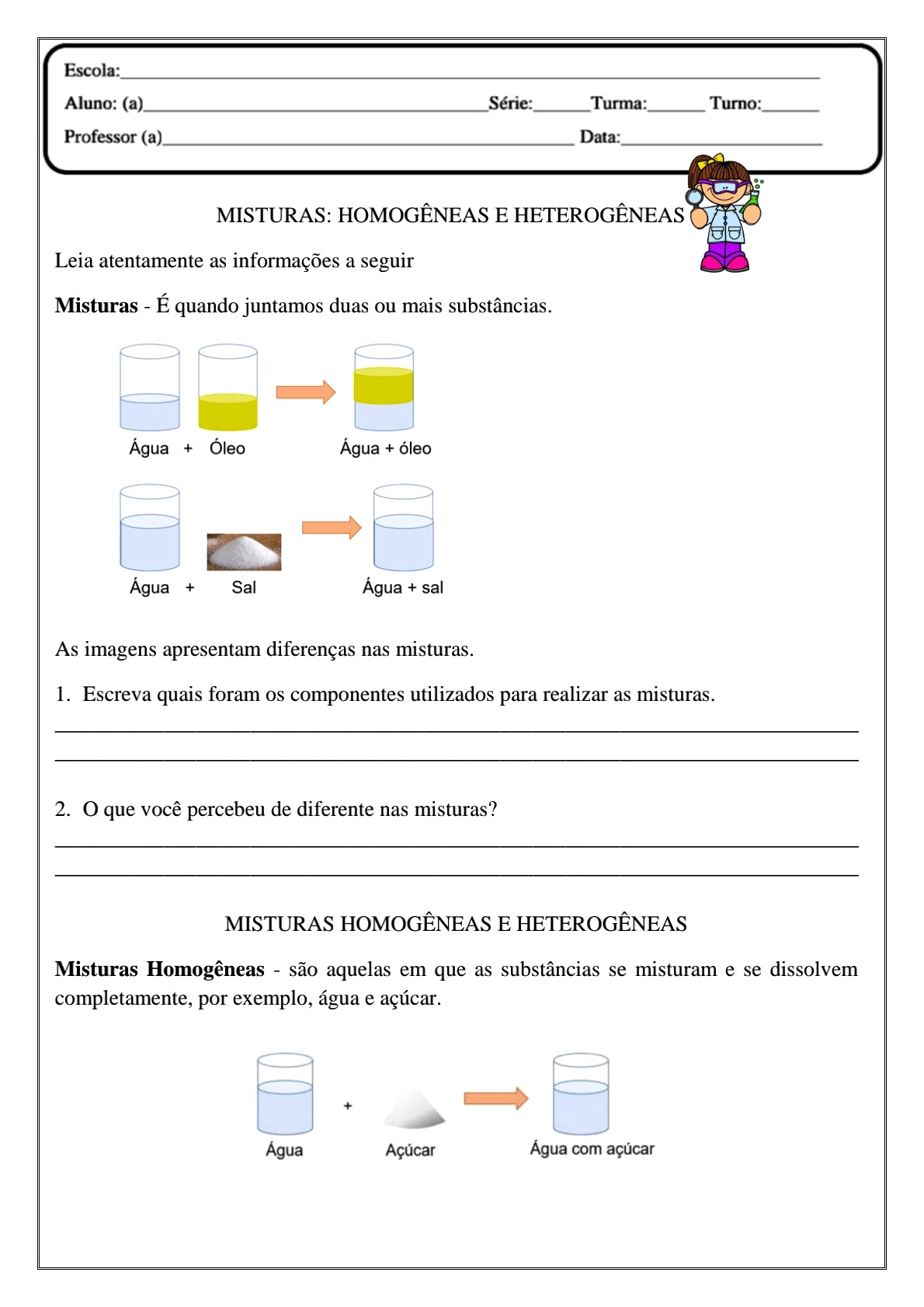 Atividades Sobre Misturas Homogêneas E Heterogêneas - NAZAEDU