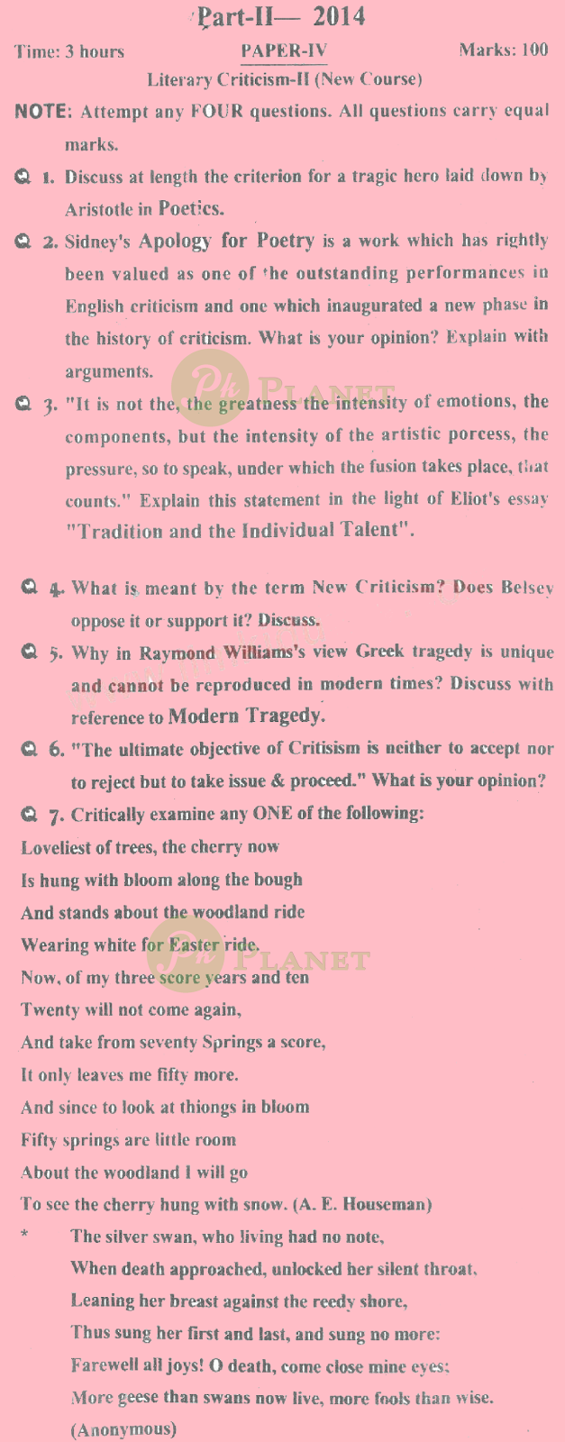 Past Papers Of MA English Part 2 PU 2014 Literary Criticism Line Served past-papers-of-ma-english-part-2-pu-2014-literary-criticism-line-served