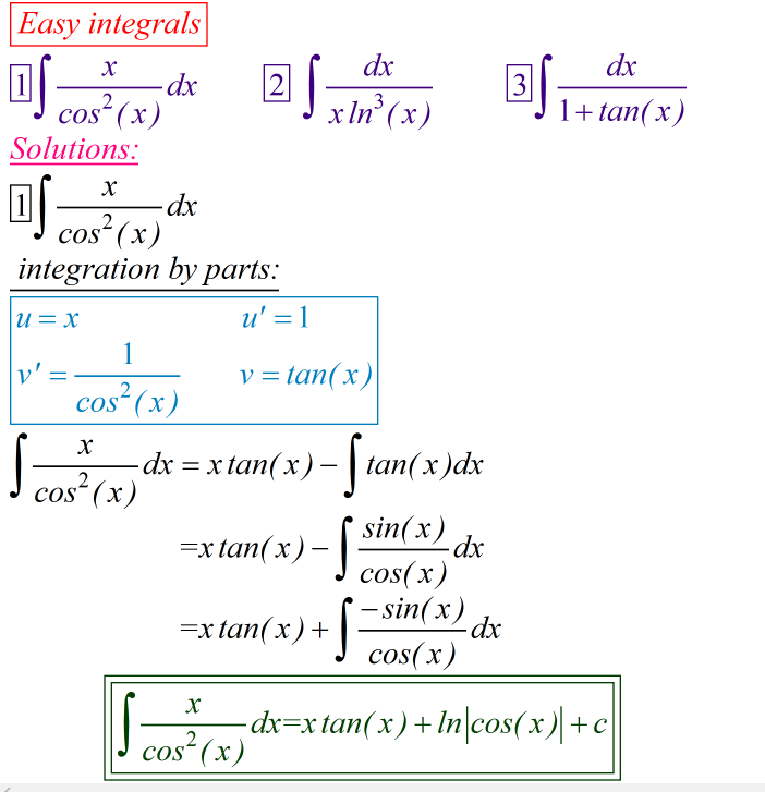 Easy integrals....trigo & log.
