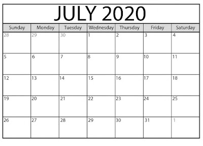 Blank Printable 2020 Calendar: July 2020 Free Printable Calendar