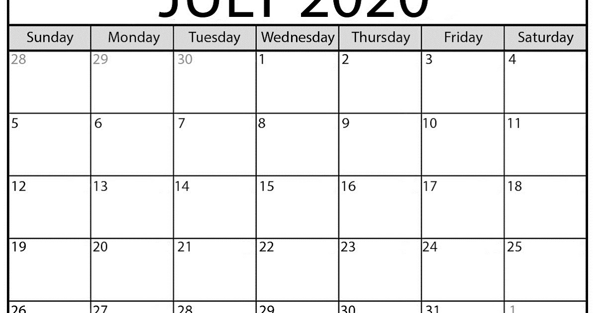 Blank Printable 2020 Calendar: July 2020 Free Printable Calendar
