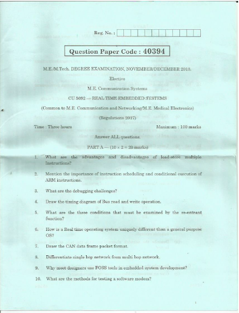 Anna University CU 5092 — Real Time Embedded Systems November/December ...
