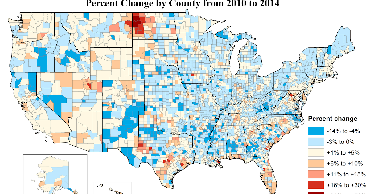U.S. population, percent increase by county - Vivid Maps