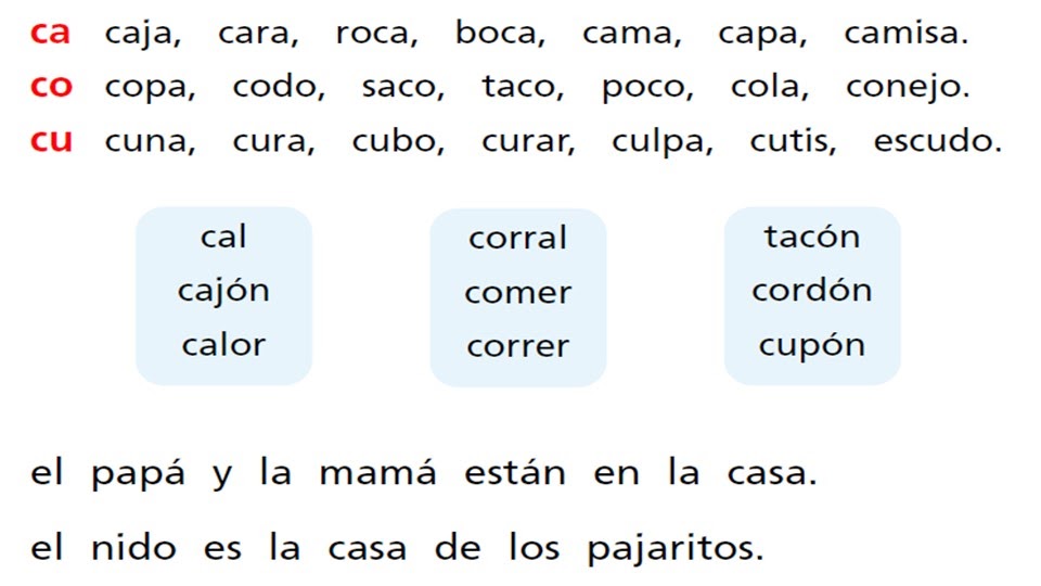 Aprendamos Juntos a Leer y a Escribir: c (sonido fuerte)