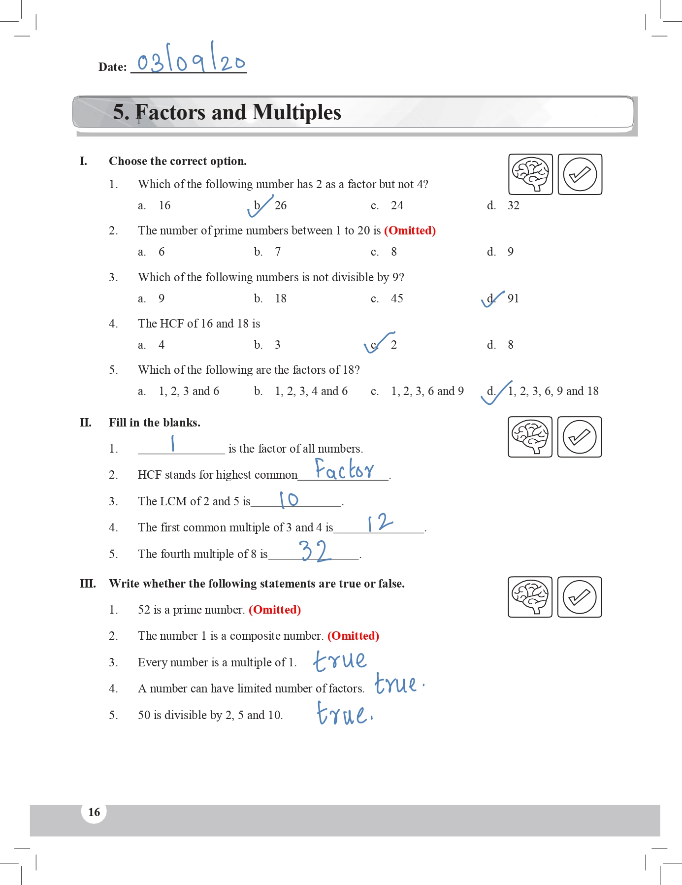 Math Ch-5 Factors and Multiples (workbook exercise)