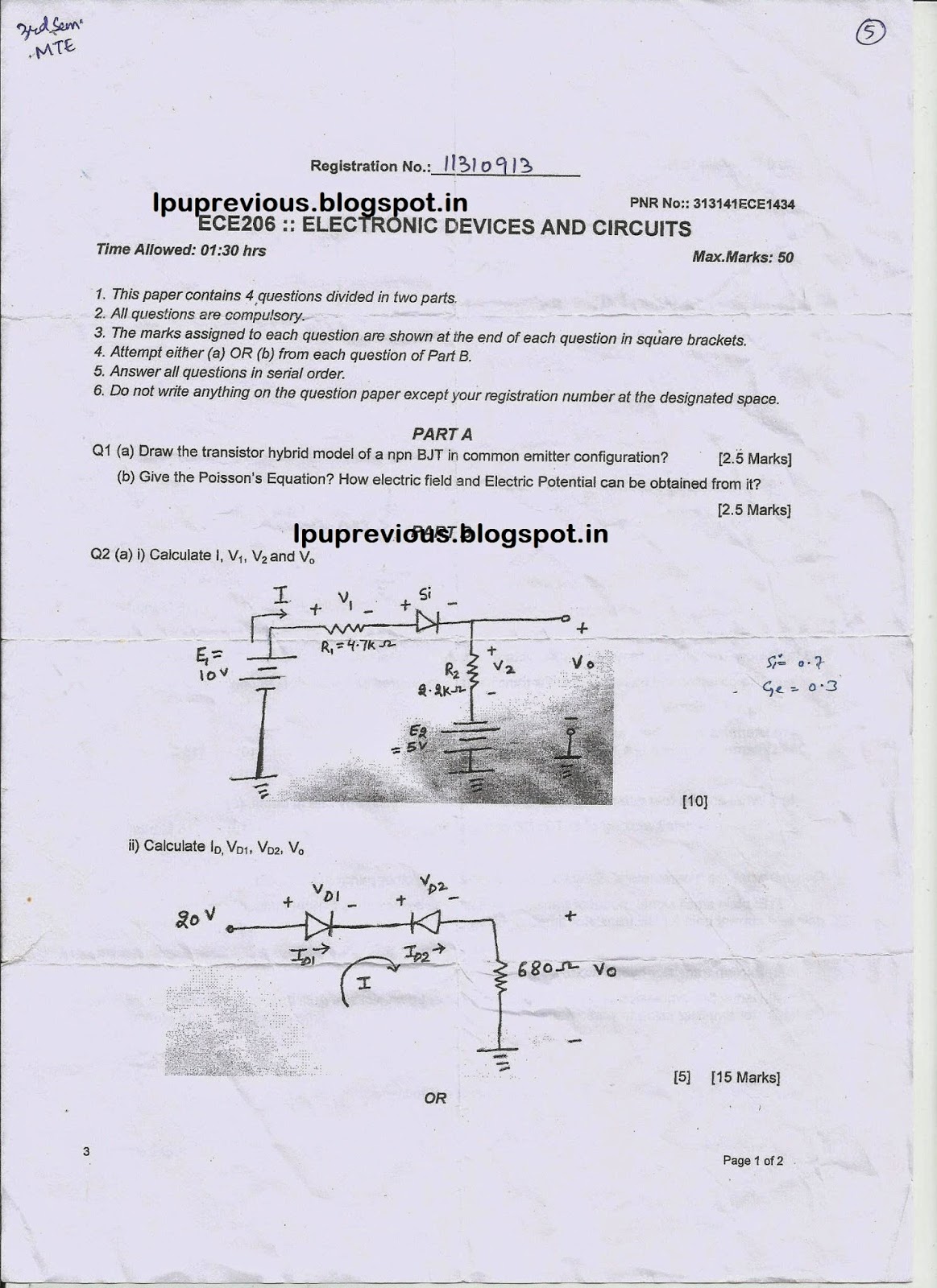 ECE 206 ELECTRONIC DEVICES AND CIRCUITS previous question papers and ...