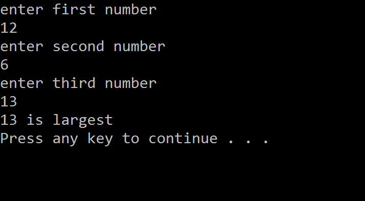 c++ program to find largest number among three numbers ~ Programmopedia