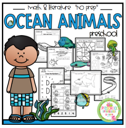 Ocean Animals Math and Literature "No Prep" ~ Preschool Printables