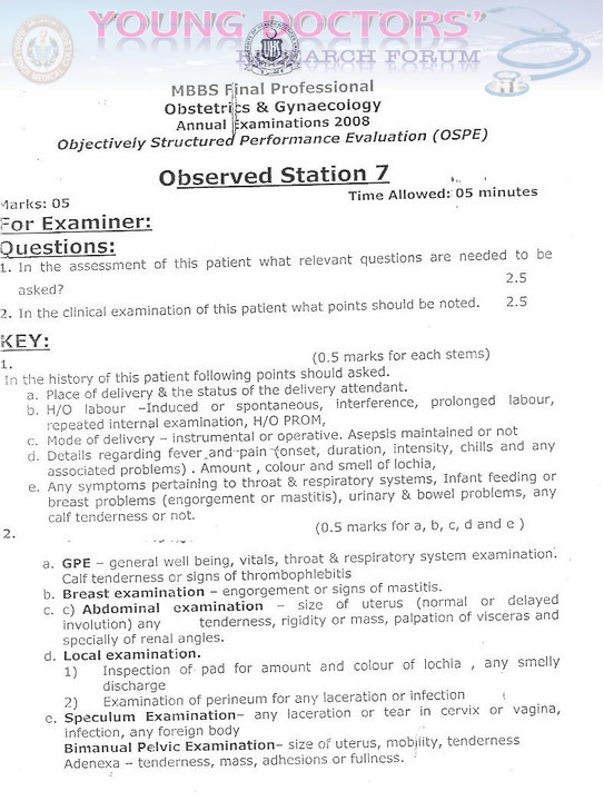 Solved Gynecology and Obstetrics OSPE by UHS - Set 5 ~ YOUNG DOCTORS ...