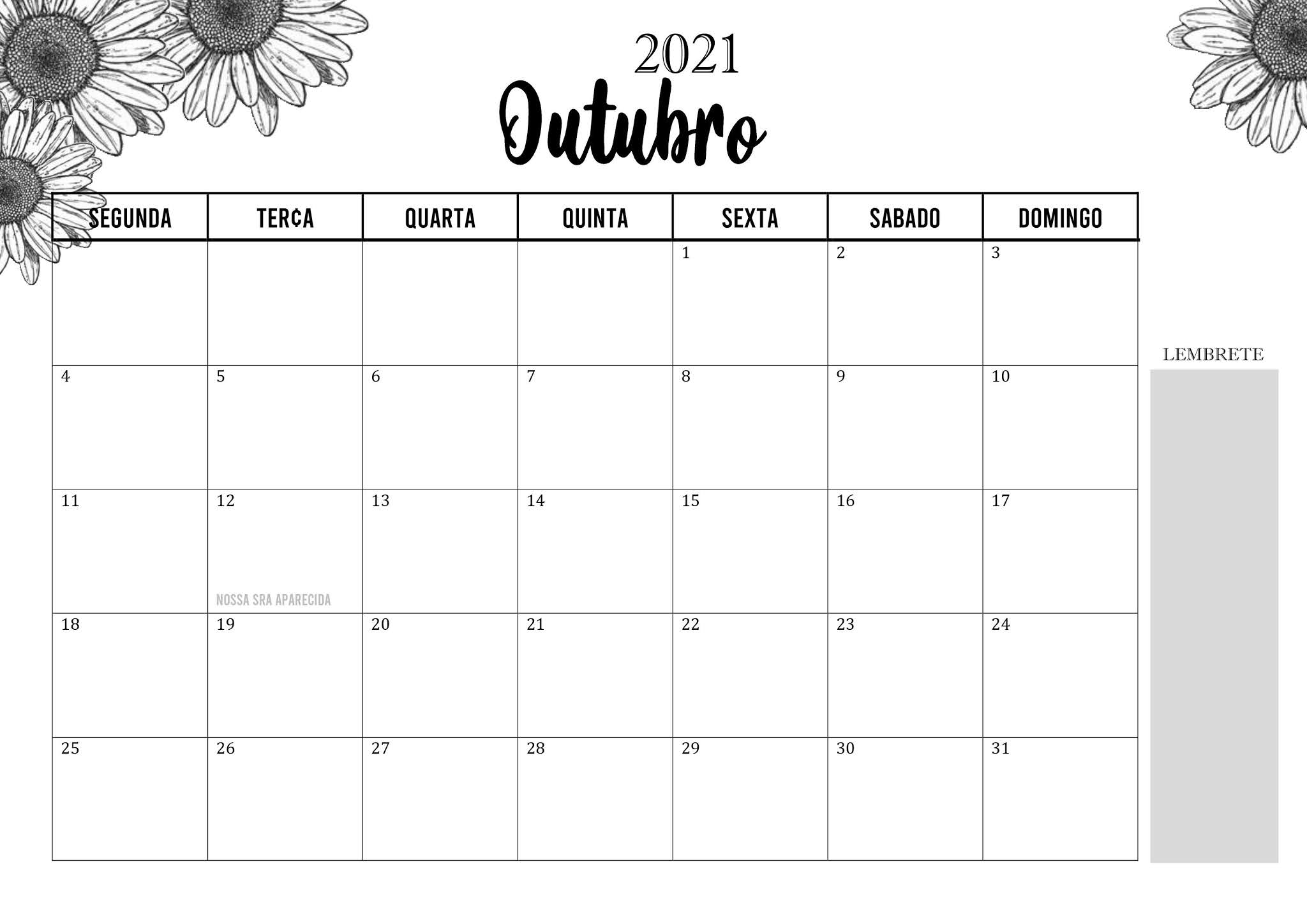 Planner mensal 2021 download grátis para imprimir - preto e branco ...