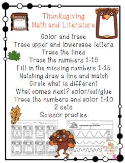 Thanksgiving Math and Literature ~ Preschool Printables
