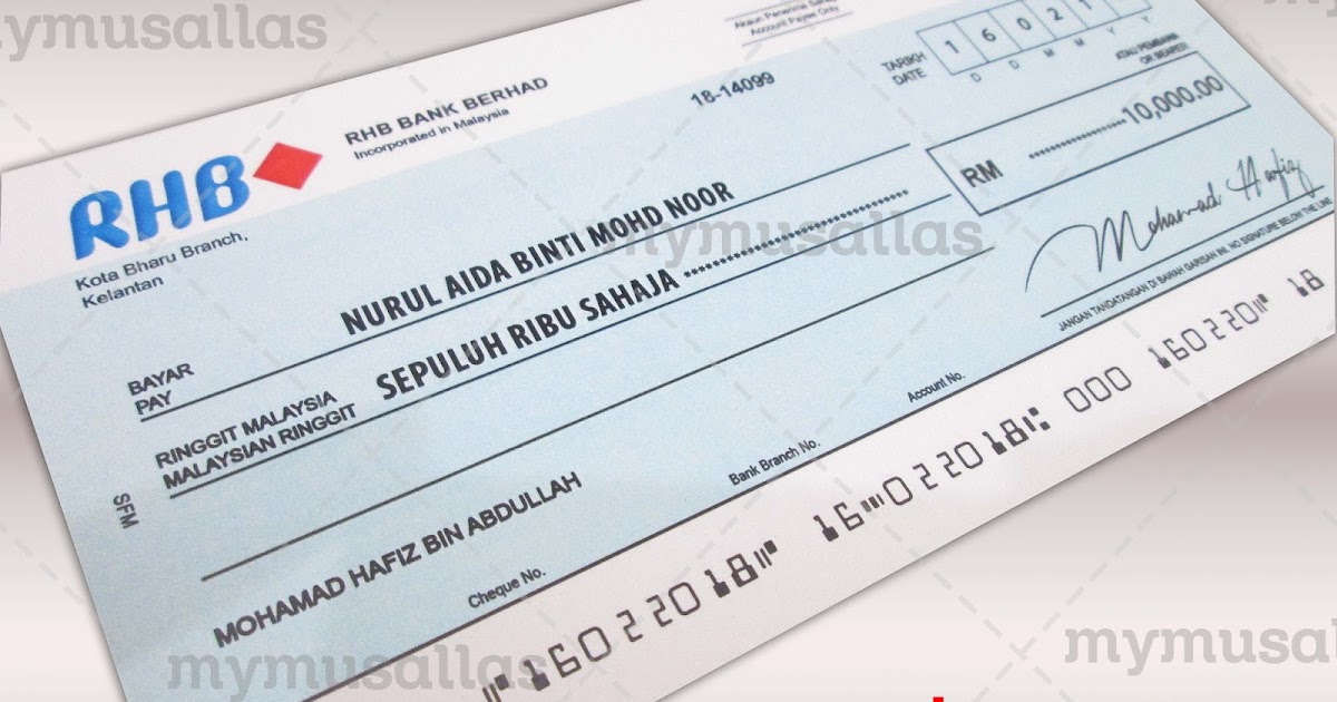 MY MUSALLAS DESIGN & ONLINE PRINTING: Mock Up Cheque RHB / cek kahwin