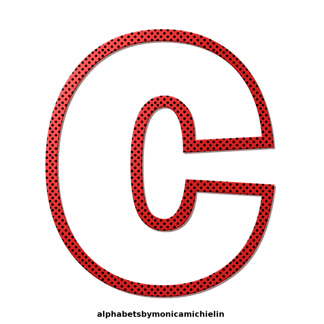 M. Michielin Alphabets: 6-OUTLINE RED POLKA DOTS ALPHABET PNG
