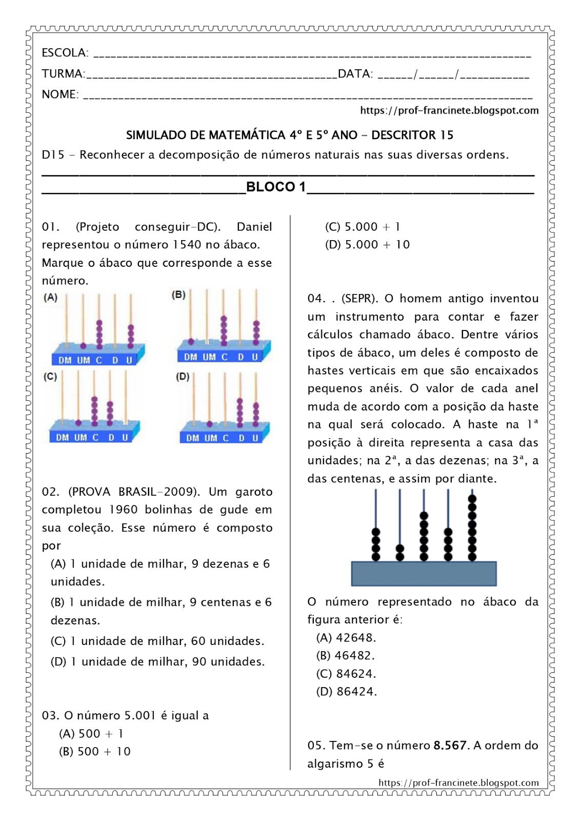 Questões Saeb Matemática 9o Ano - FDPLEARN