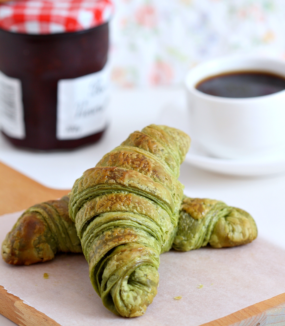 Matcha danish loaf and croissants