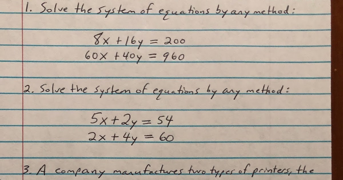 Professor Frank’s Math Blog: Part 1 - Systems of Equations ...