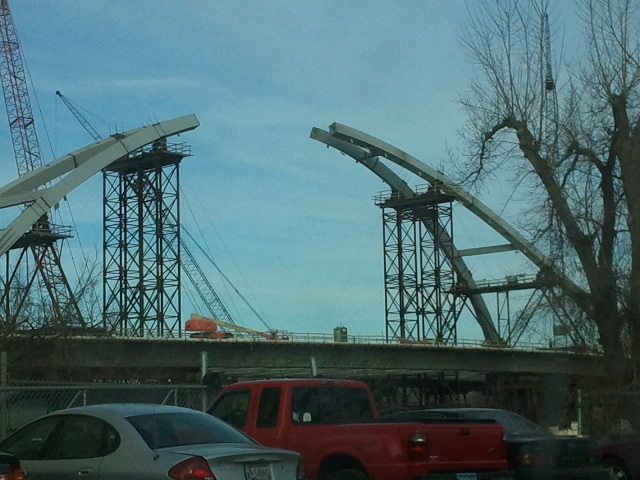 North by Northside: Arches of Lowry Bridge Near Completion