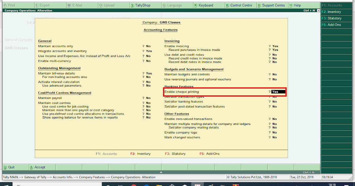 टैली से चेक प्रिंट करना (Enable Cheque Printing in Tally.erp9) - tech Gnb
