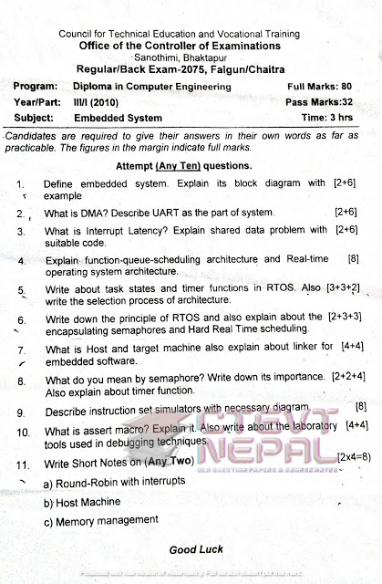 Embedded System - 5th Semester Questions Papers CTEVT | Diploma in ...