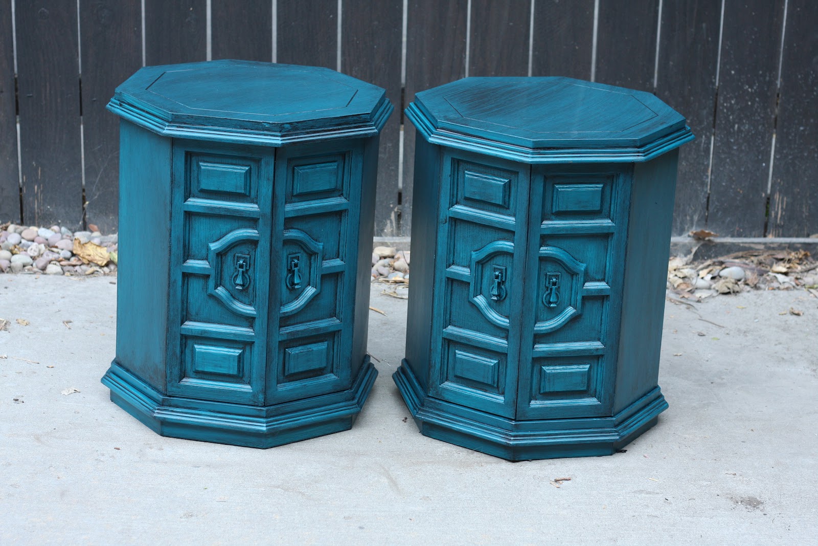 Modernly Shabby Chic Furniture: Pair of Peacock Blue and Black Side/End ...