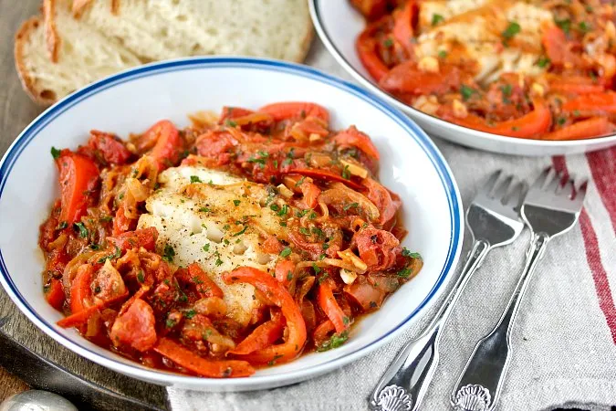 Braised Cod Peperonata for Two | Karen's Kitchen Stories