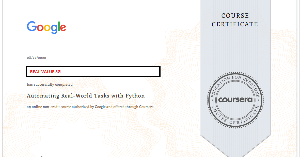 Real Value Sg Coursera Automating Real World Tasks With Python