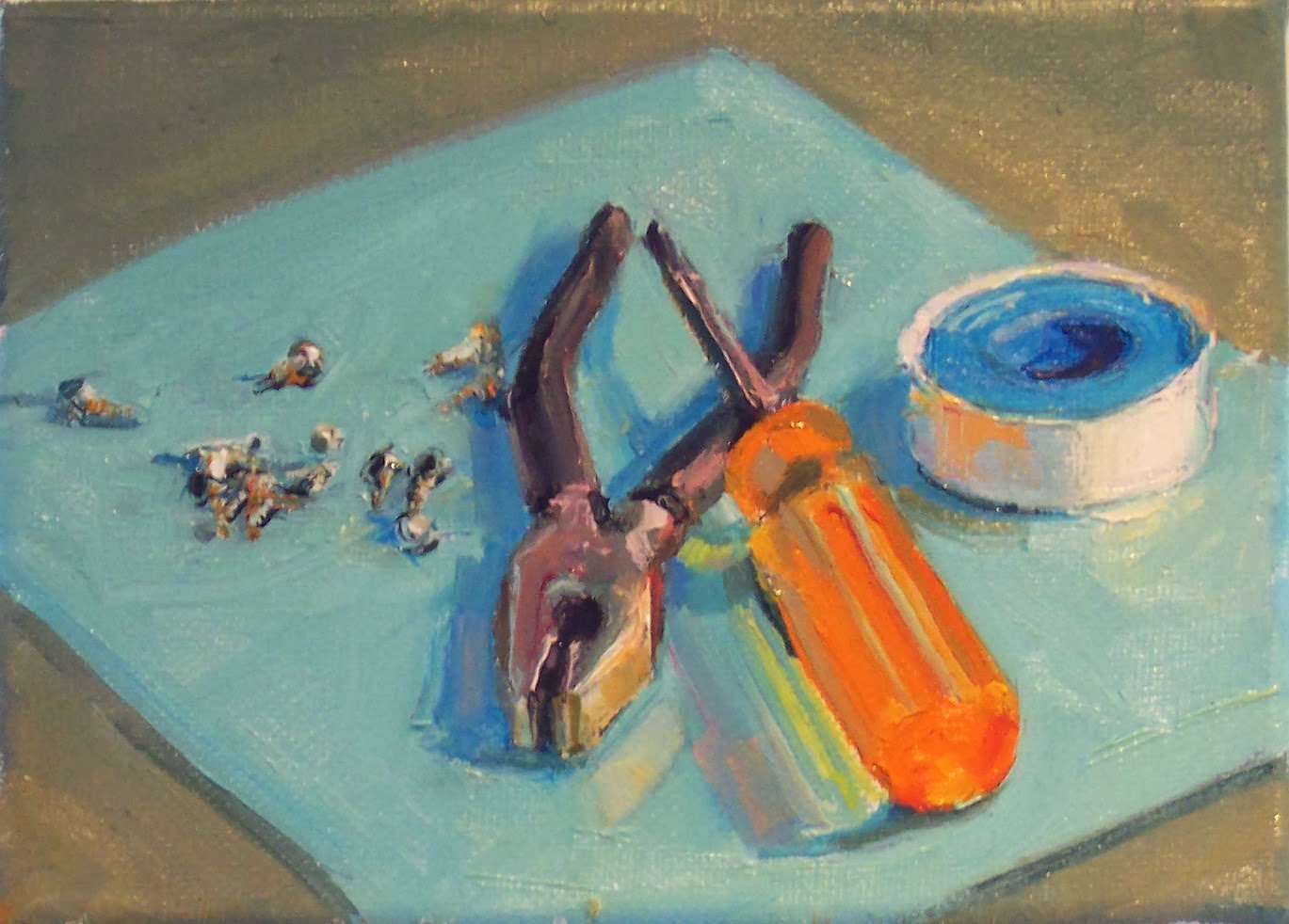 Art Every Day : Tools of the Trade.still life,oil on canvas,5x7,price$150
