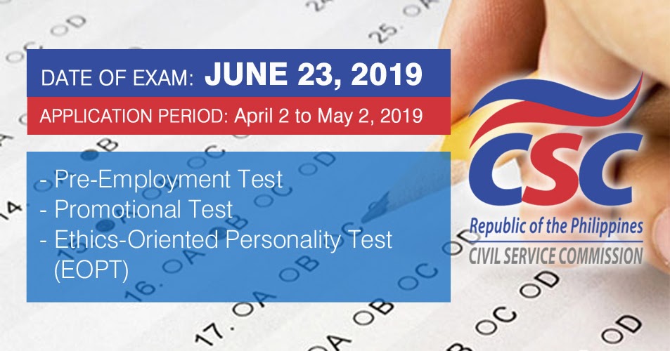 Civil Service Exam PH: June 23, 2019 Pre-Employment / Promotional Test ...